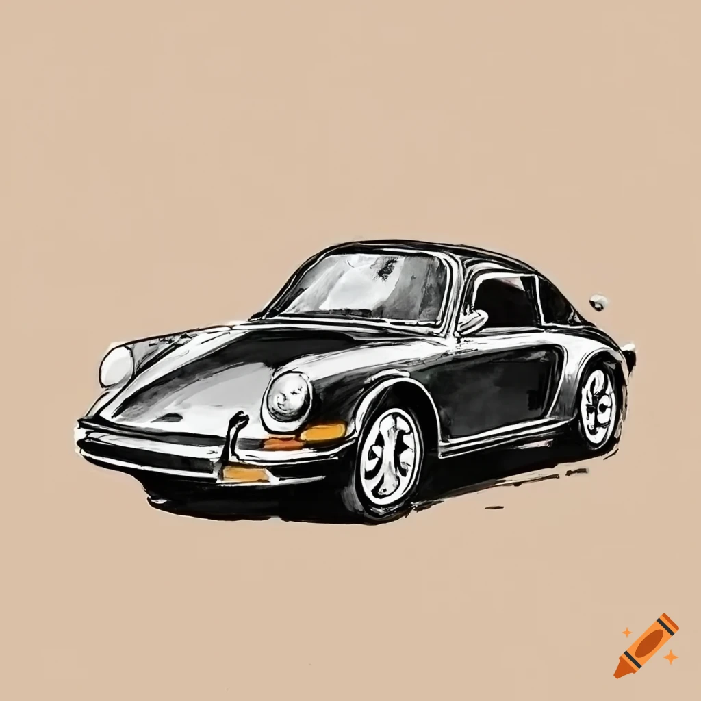 Simple Childrens painting of a porsche 911, monochrome on Craiyon