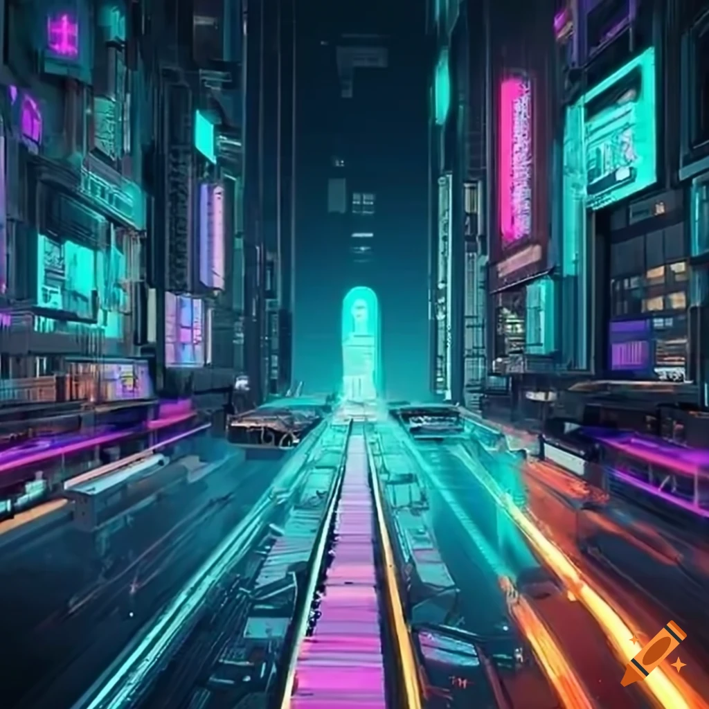 A futuristic cyberpunk highway
