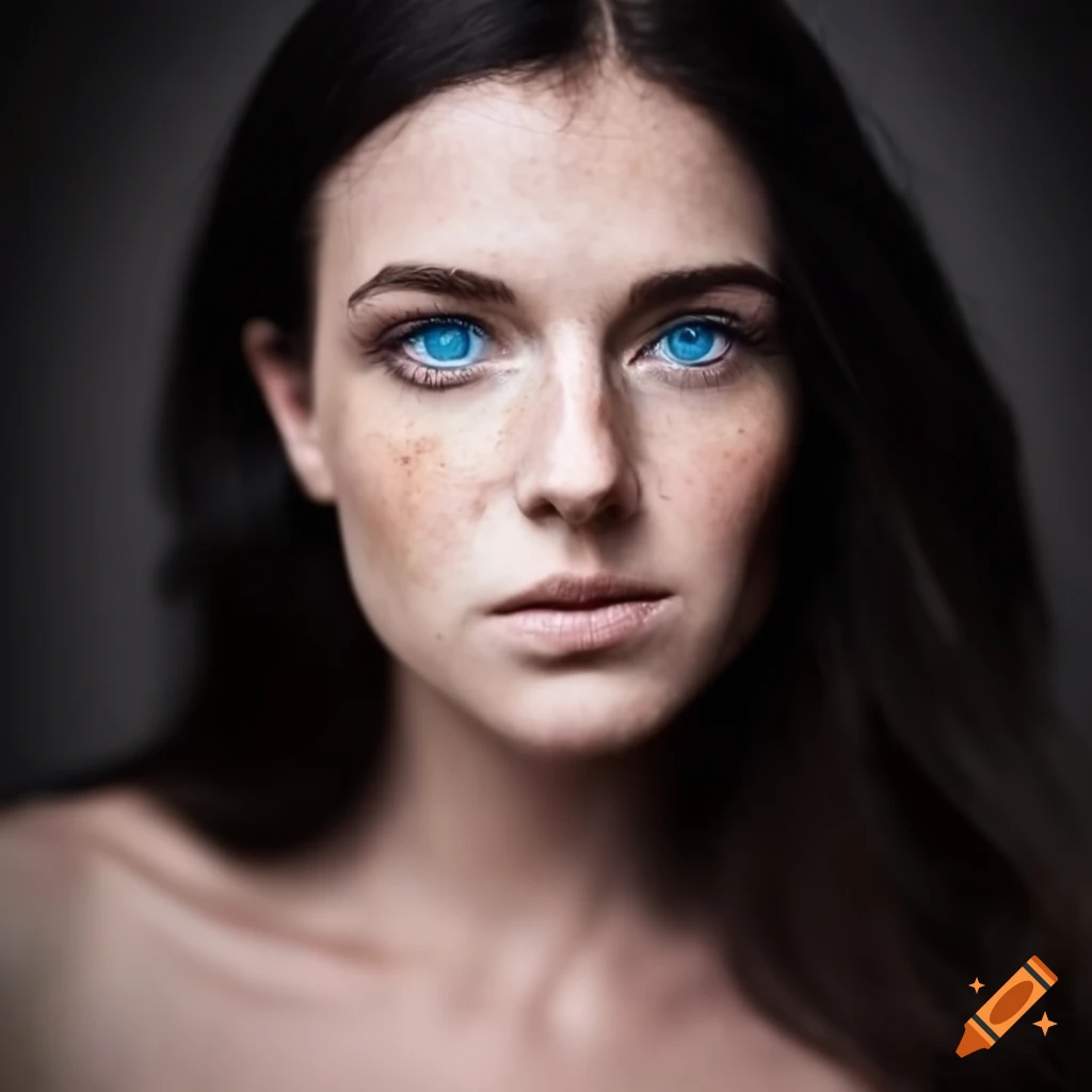 Belgian woman 30yo blue eyes dark hair freckles profile picture on Craiyon