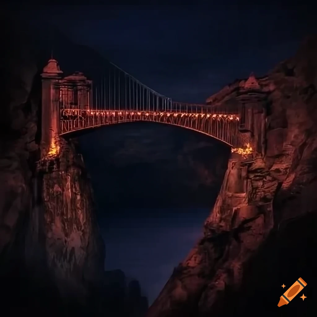 A majestic bridge spanning a dark, mysterious chasm on Craiyon