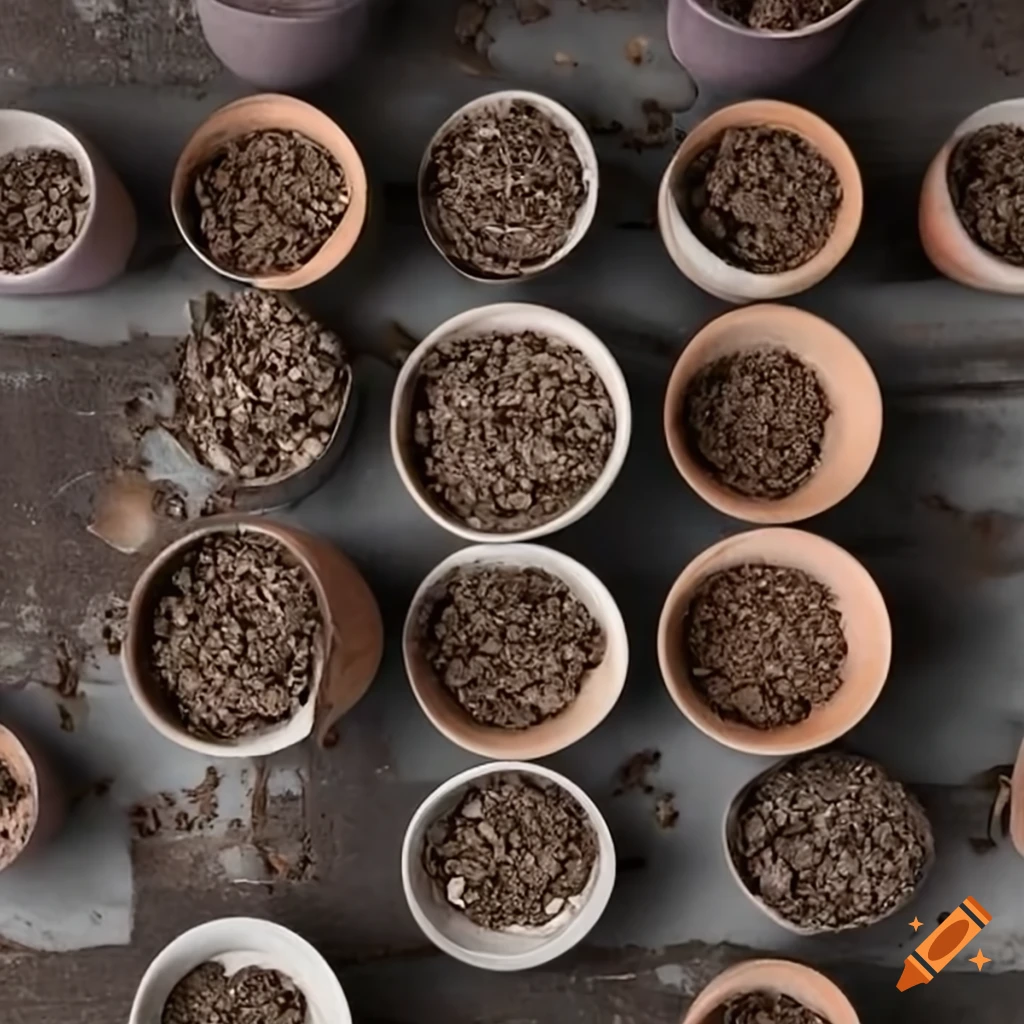 Ten pots filled with soil and seeds