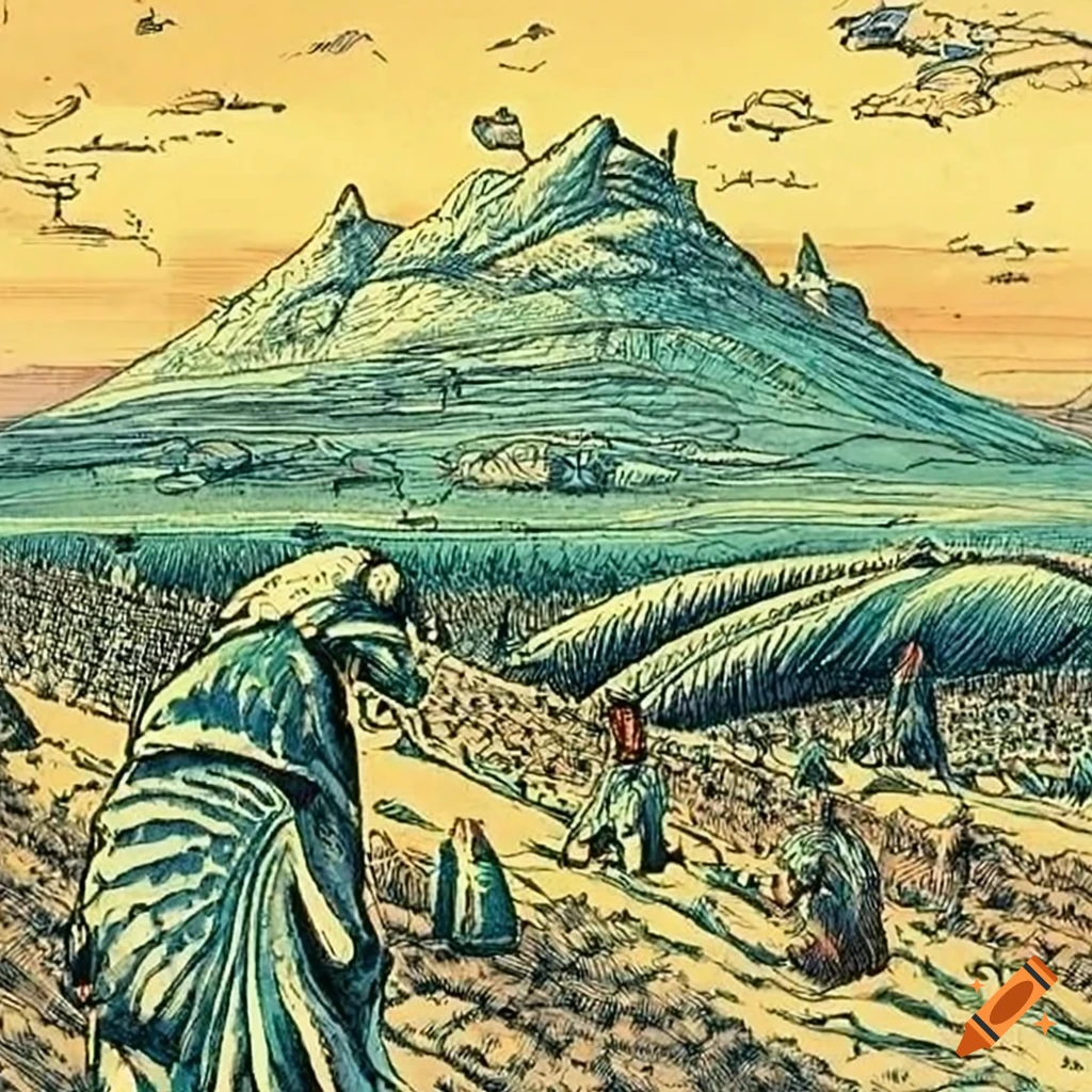 William Stout pen and ink 3D color landscape of Farmers and growers ...