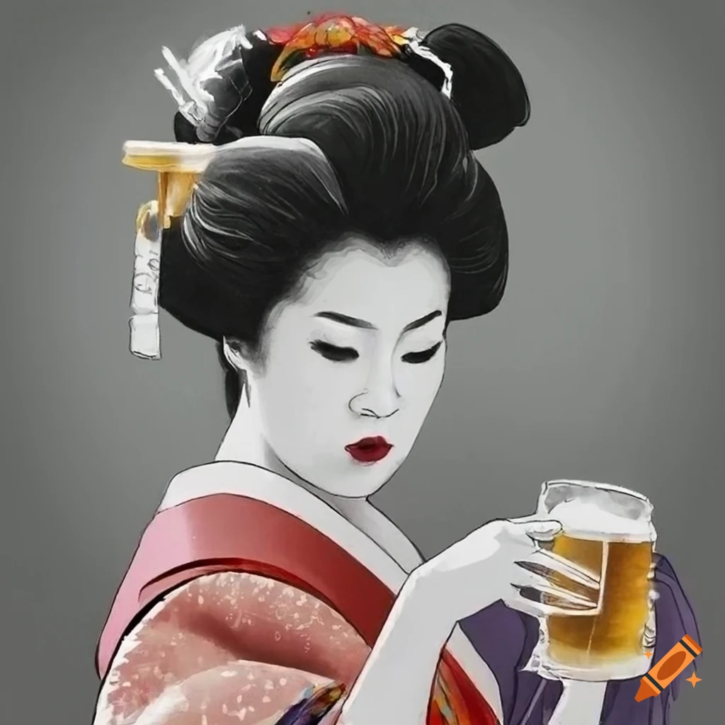 A geisha drinking beer ukiyo-e style on Craiyon