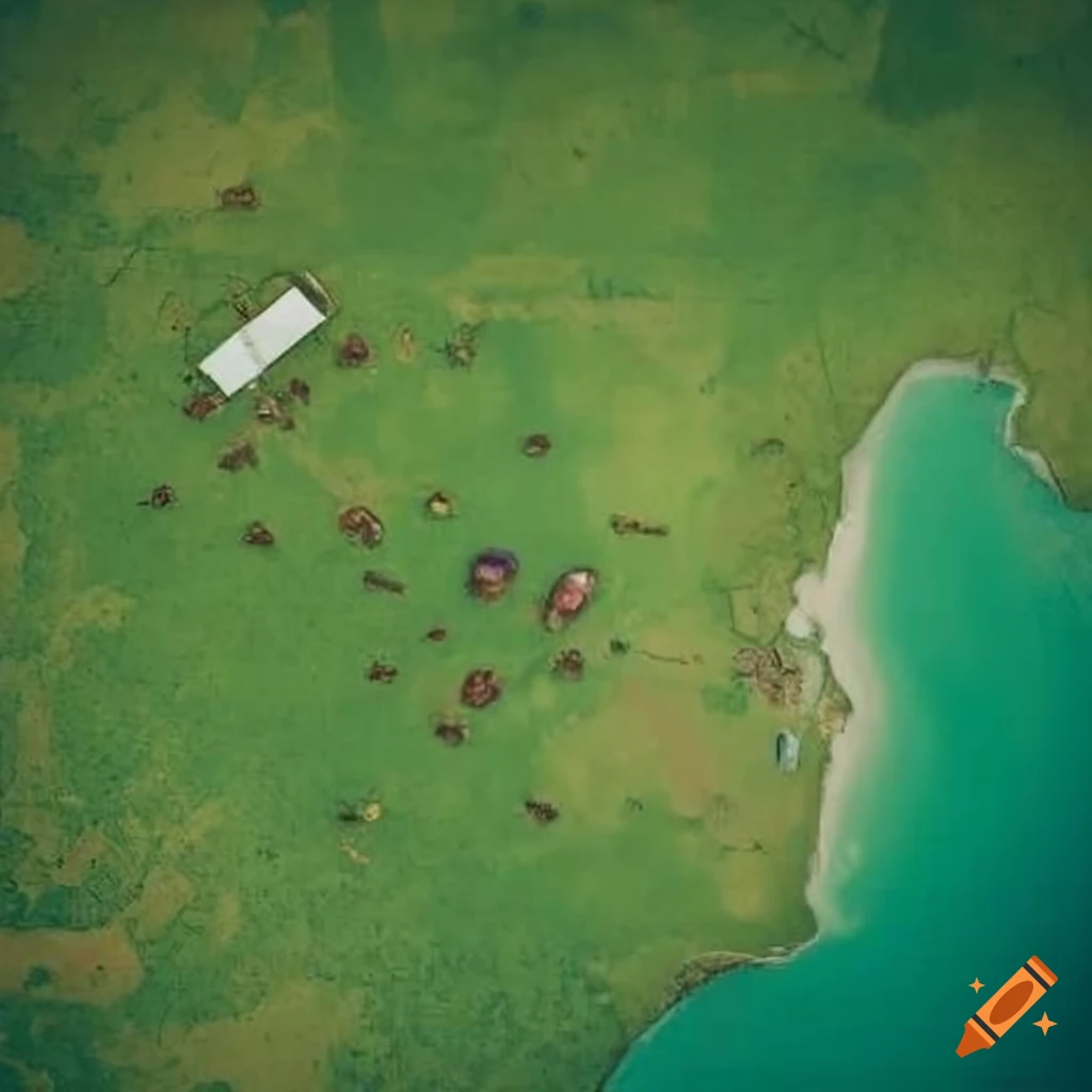 Top close view map of a colony camp in a grassy plain