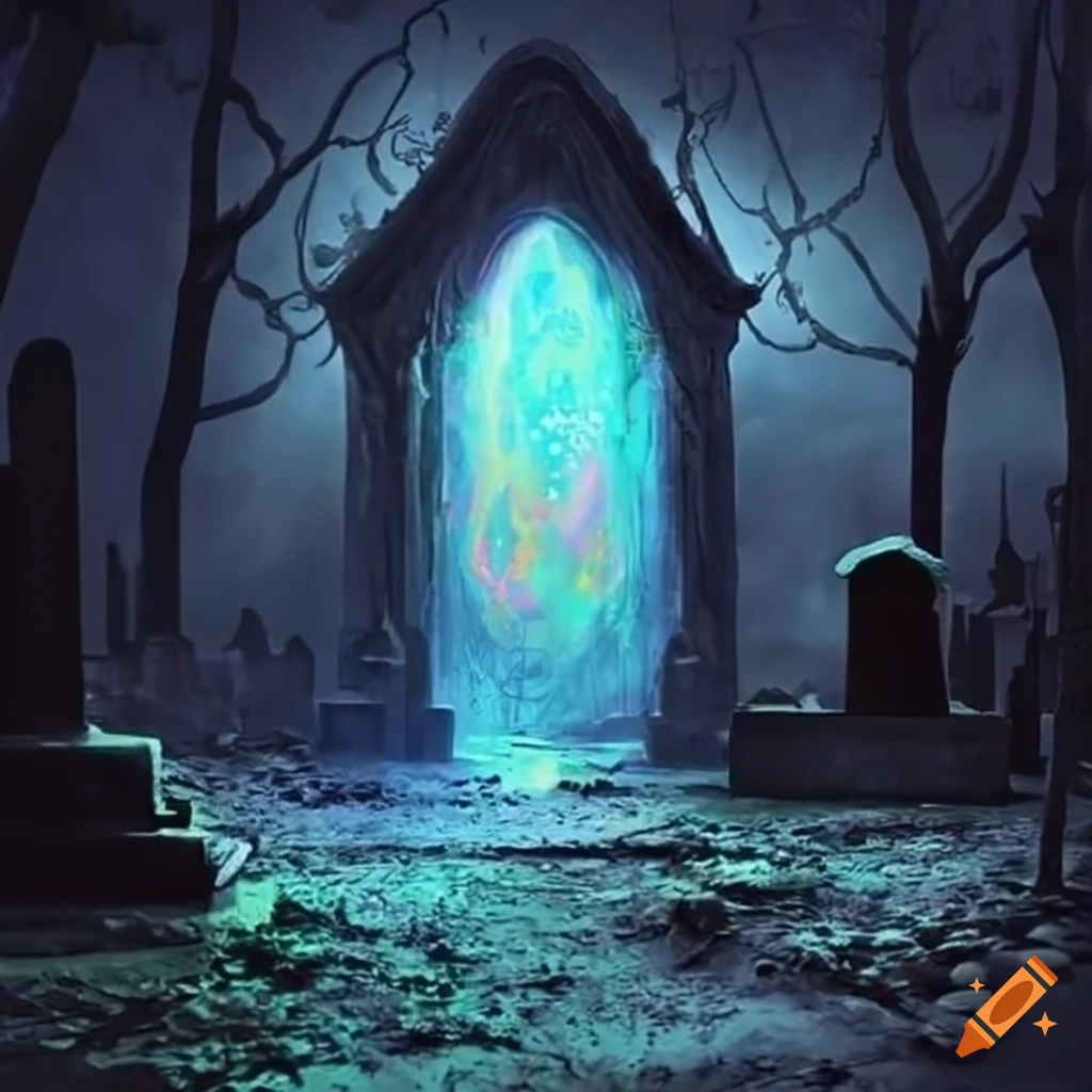 A dark magic portal on a cemetery on Craiyon