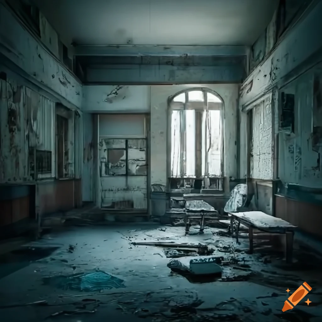Inside abandoned clinic, photorealistic
