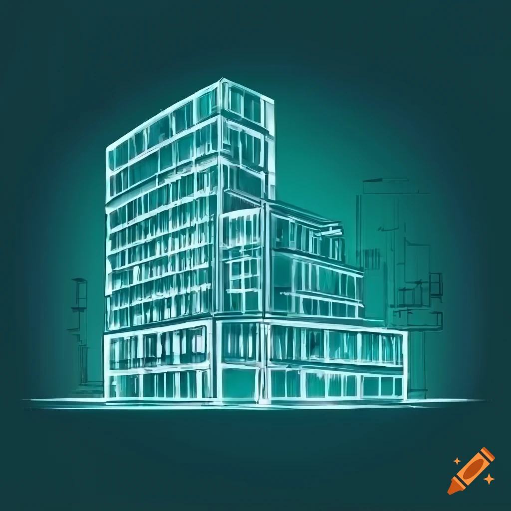 Blueprint of a contemporary building design on a vibrant green backdrop ...