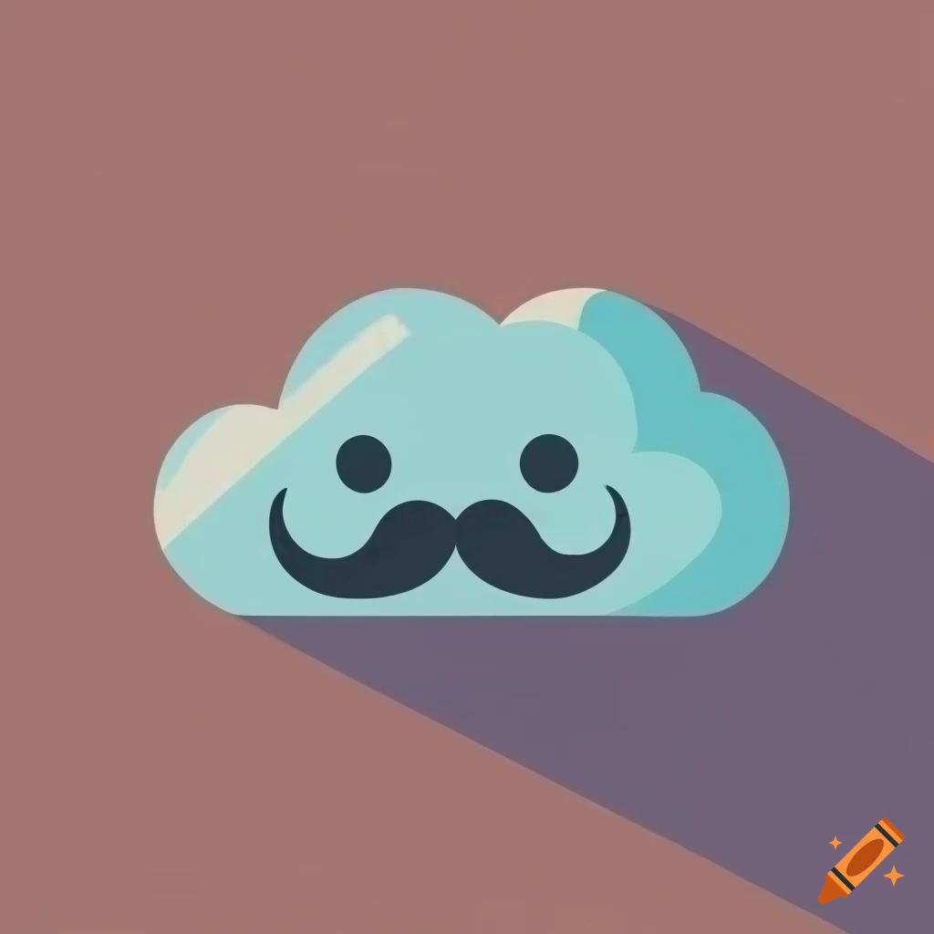 Flat icon of cloud with eyes and smile and mustache and speed drag on Craiyon