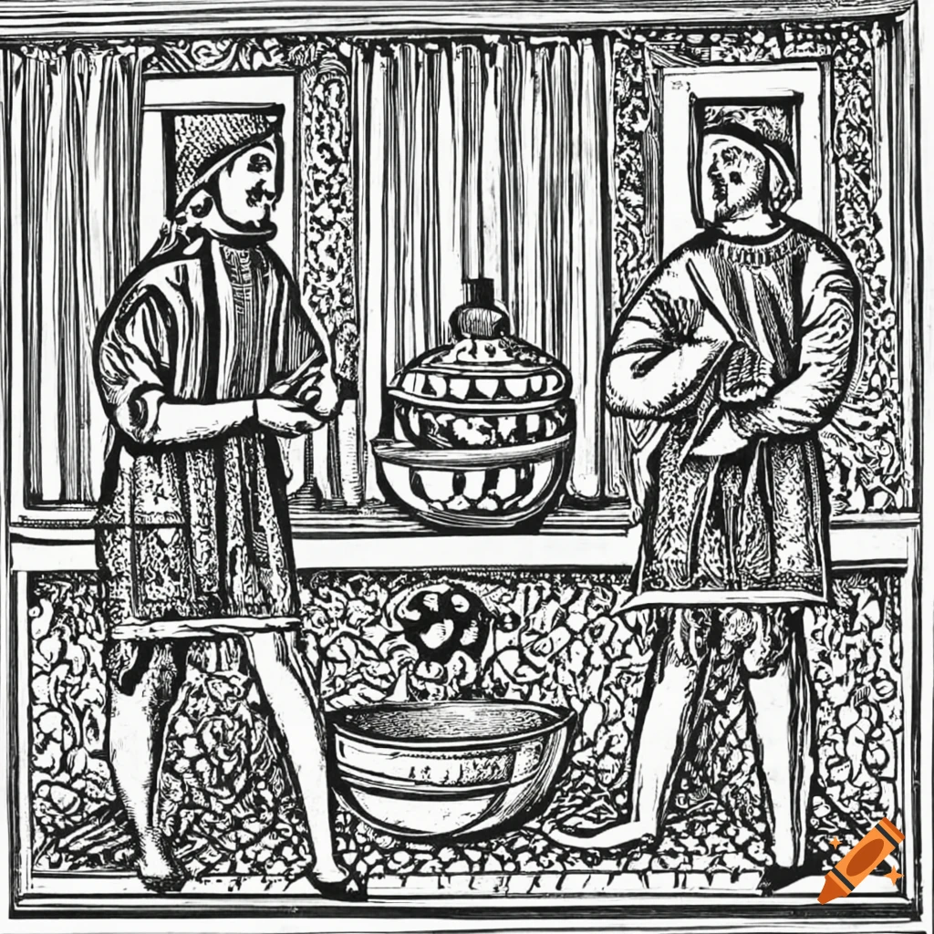 Two medieval servants with tight pants and bowl cuts in a throne room ...