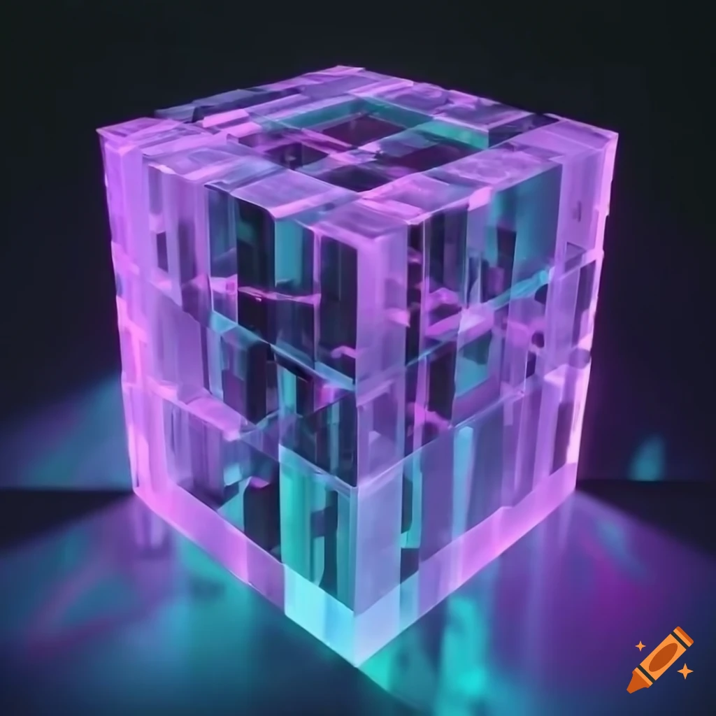 Freezed cube made of translucent 3d blocks, 100 inches wide, matrix ...