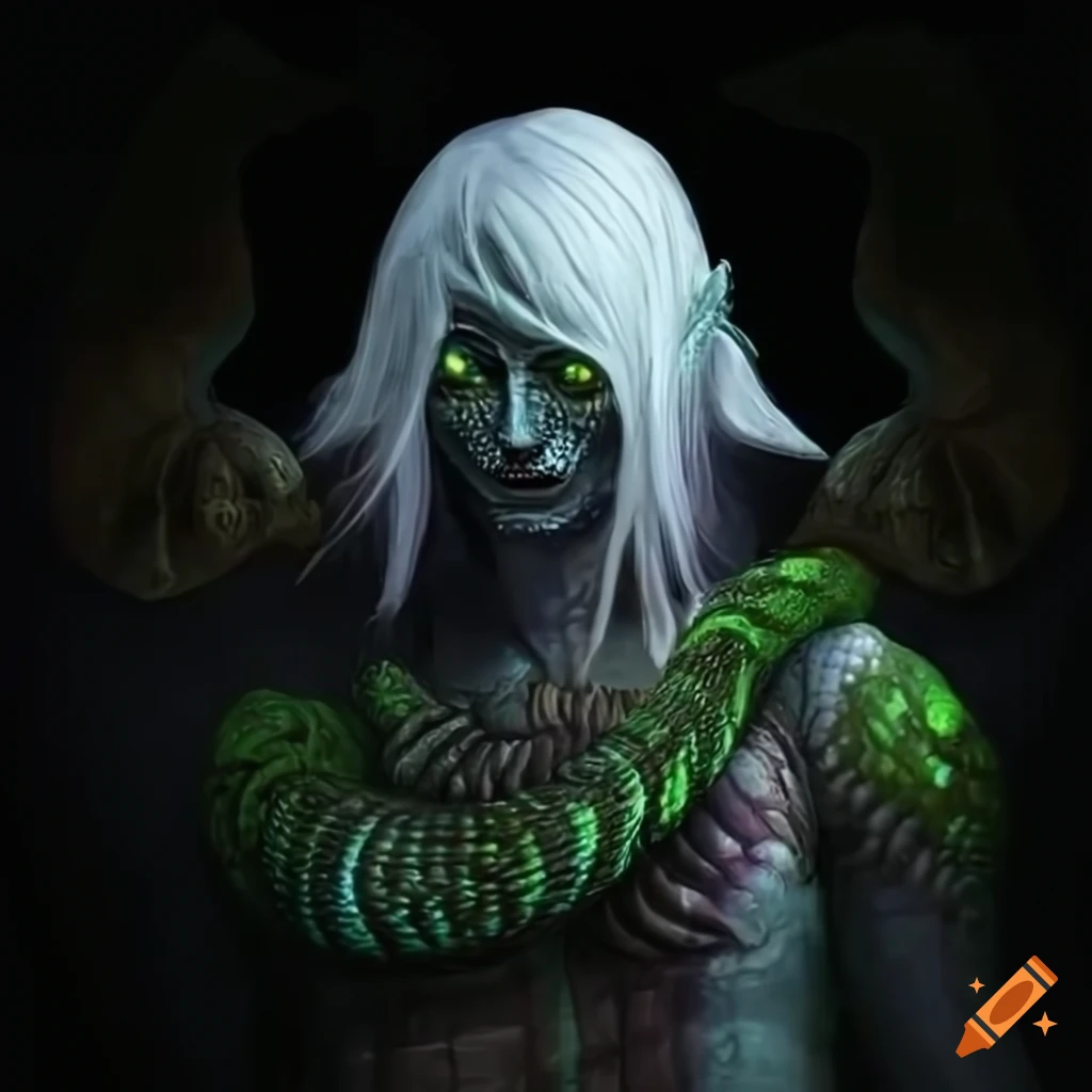 A creative hybrid creature featuring elements from drow and Yuan-Ti ...