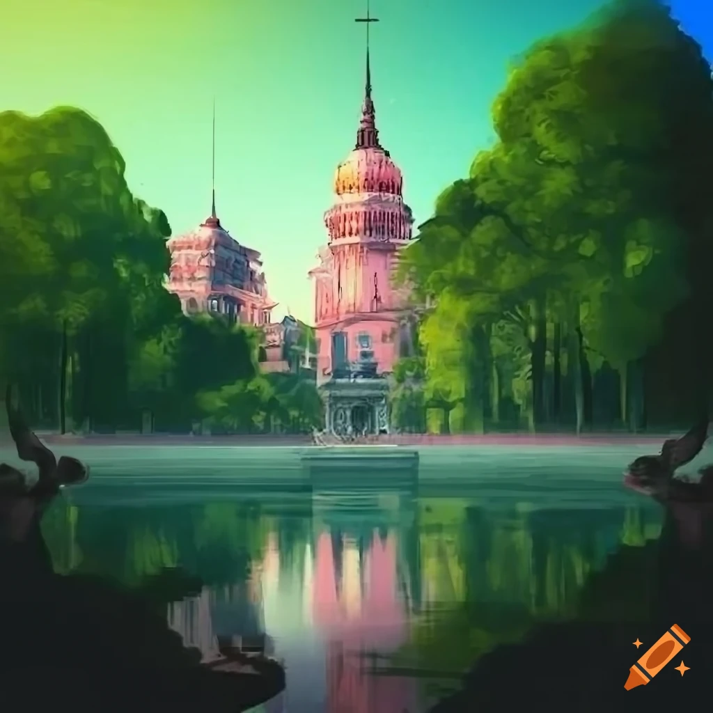 Beautiful architectural buildings In the foreground, a serene and ...