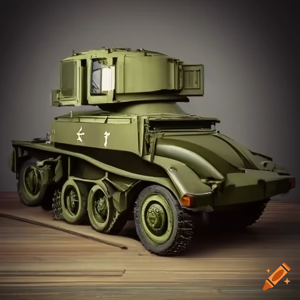 Retro futuristic art deco military vehicle forest on Craiyon