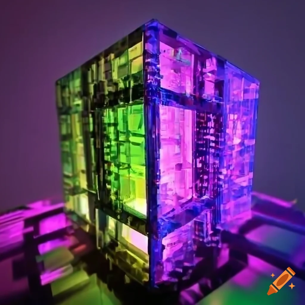 A cube made of translucent 3d blocks, 50 inches wide, matrix movie ...