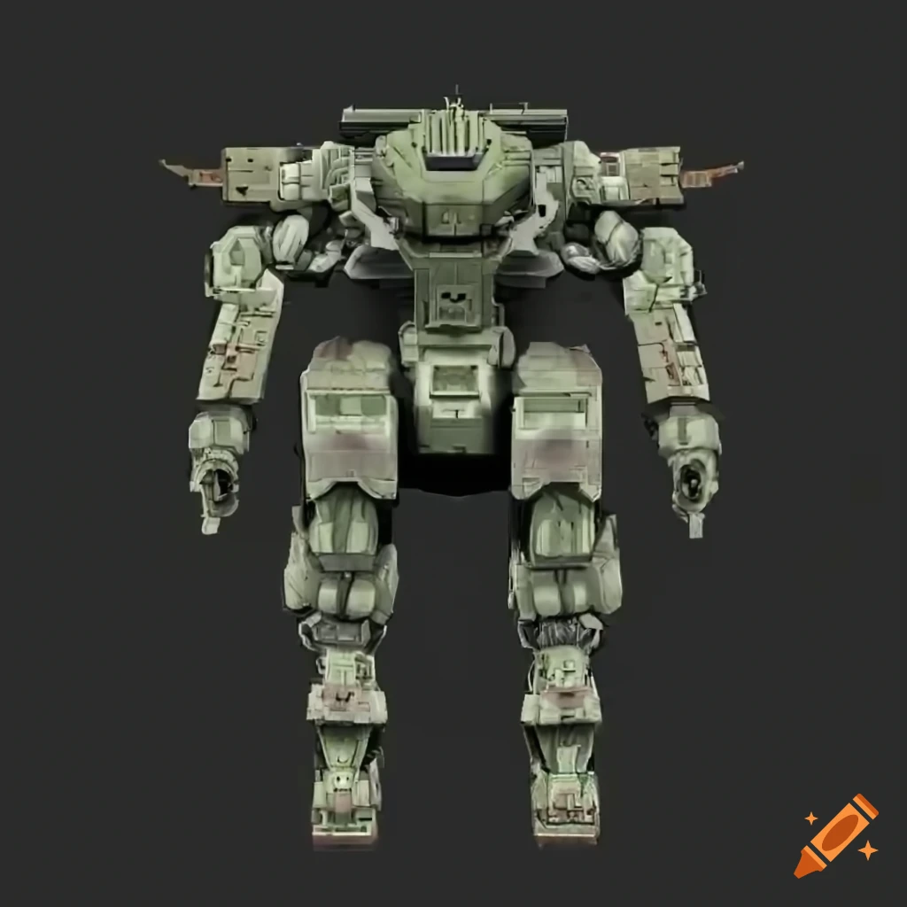Realistic military mecha front view on Craiyon