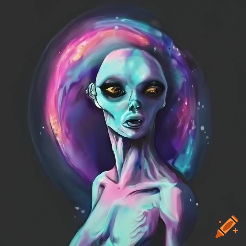Full body, androgynous alien with a head in the shape of a flame ...