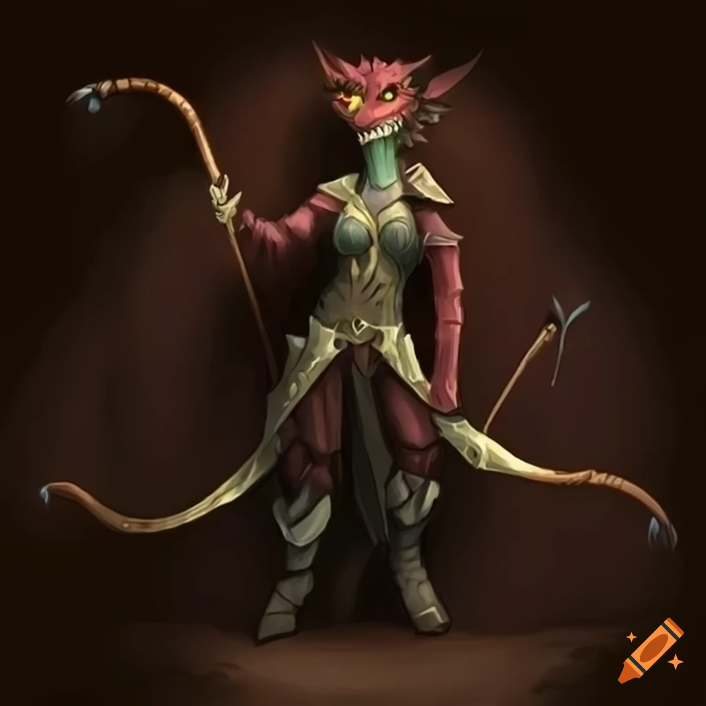 Portrait of a dungeons and dragons female kobold wielding a longbow on ...
