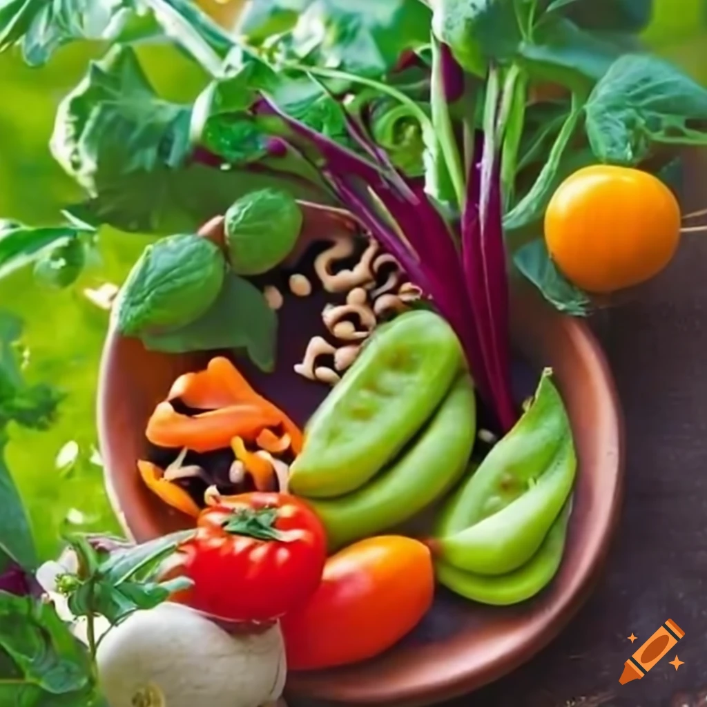 A vegetable garden with snow peas and black eyed peas and bell peppers ...