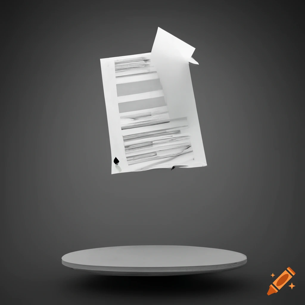 Monochrome 3d image with a document balancing paper collection on a ...