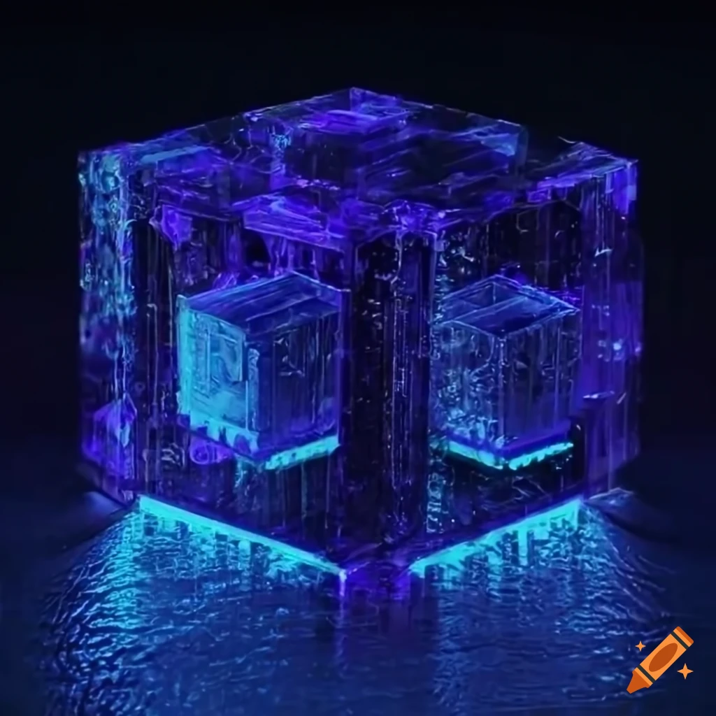 Frozen cube made of translucent 3d blocks, 100 inches wide, matrix ...