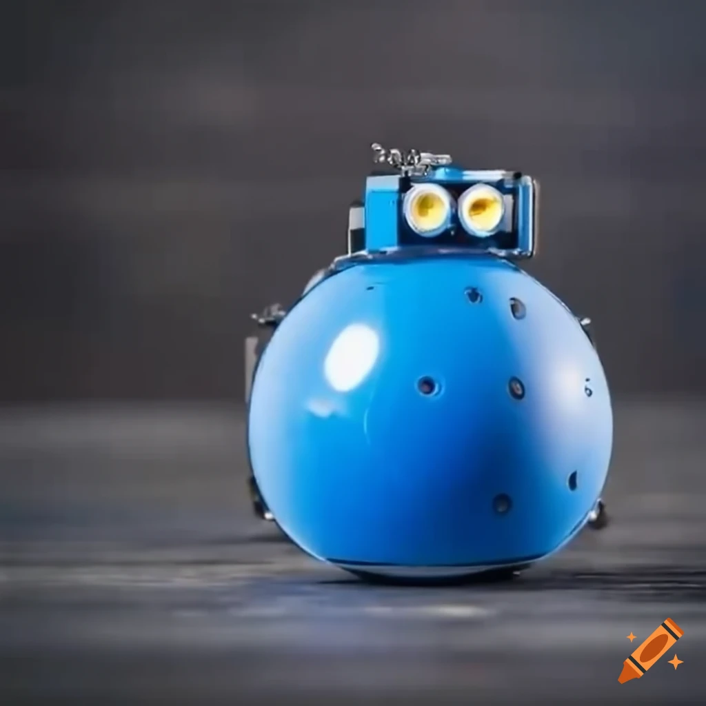 Ball robot with a single blue camera on the simple shell on Craiyon
