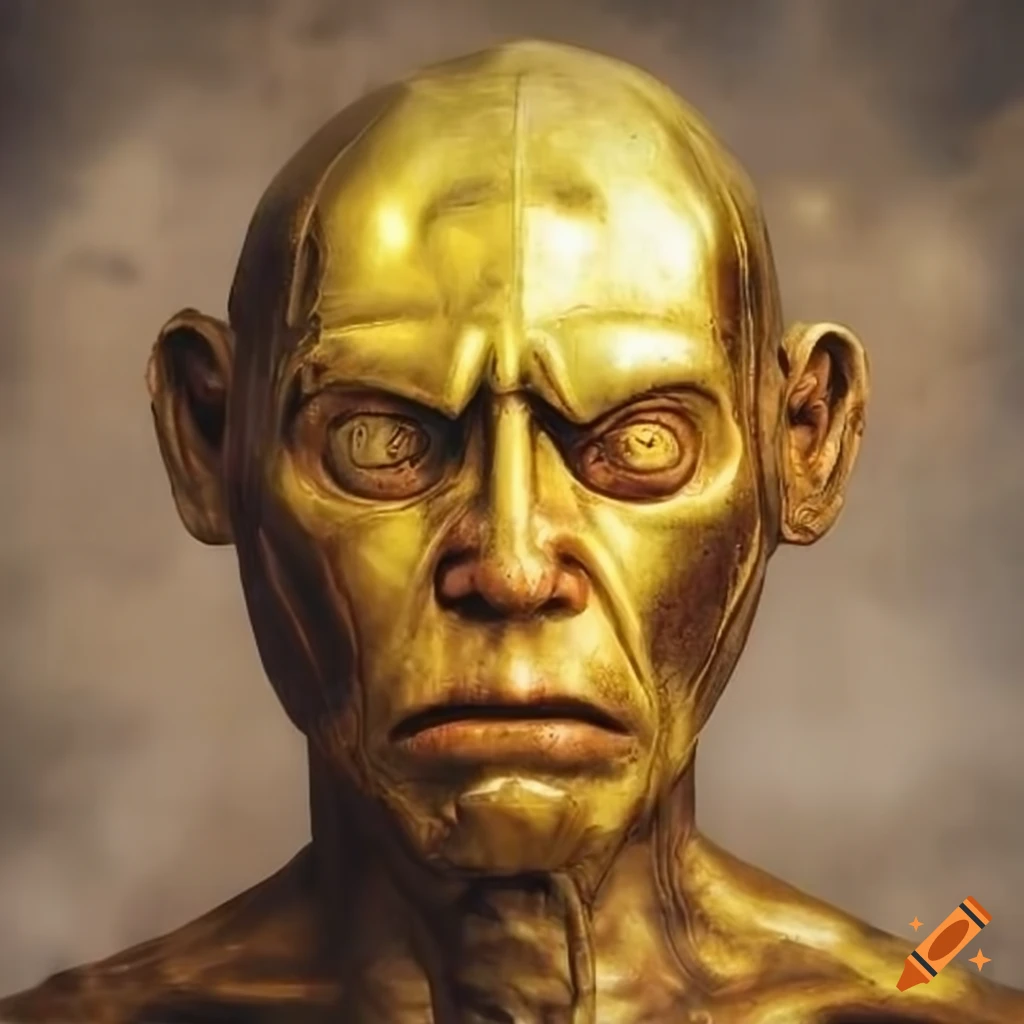 Fallout style golden giant talking head by wayne barlow on Craiyon