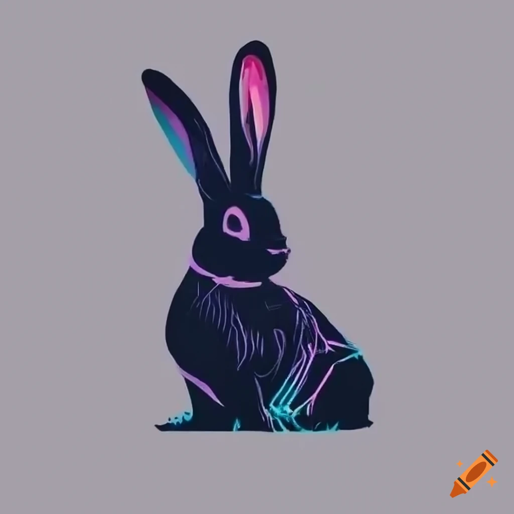 A black rabbit mural on a pristine white wall on Craiyon