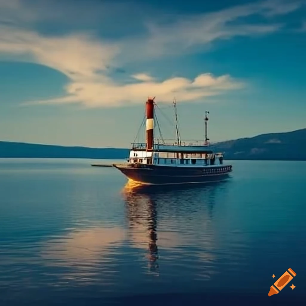 A small steamship on a big lake on Craiyon