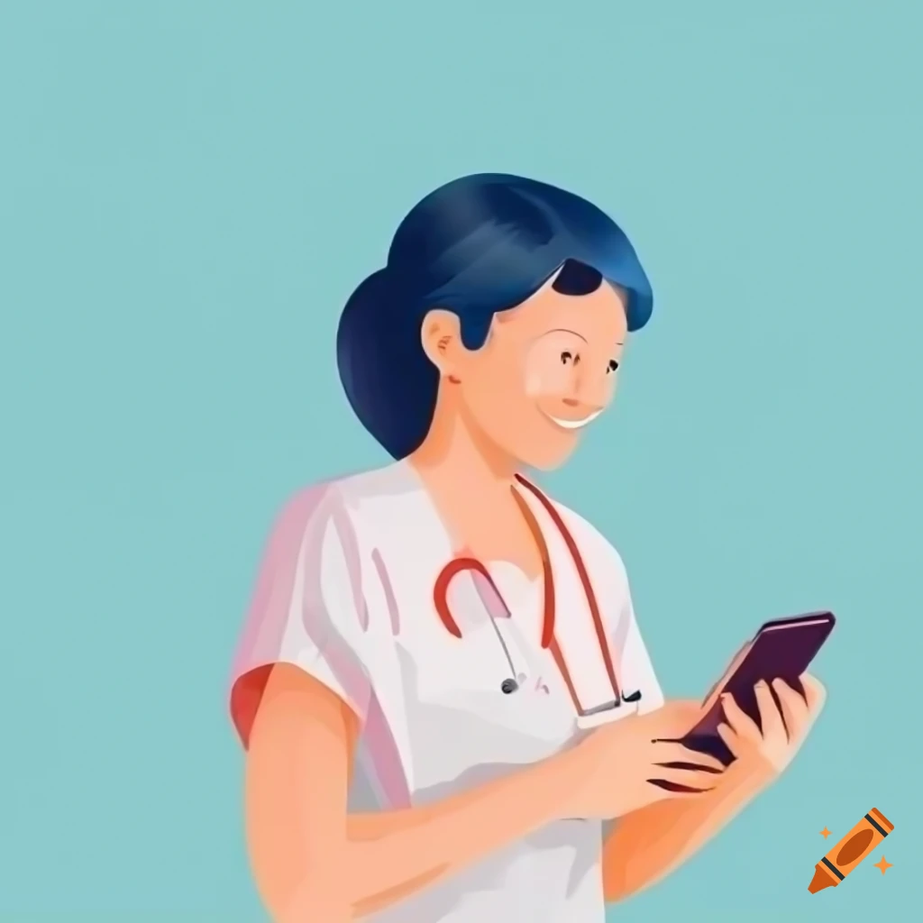 Nurse chatting with smartphone illustration minimalistic style