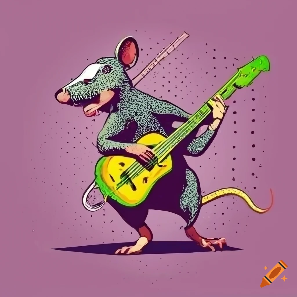 Pop art style illustration of rat playing guitar on Craiyon