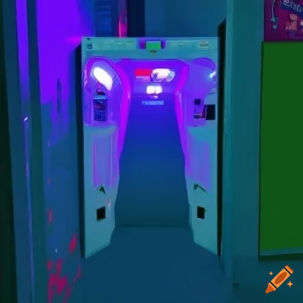 Weirdcore arcade where the guy attending the prize counter is a man with a tv head on Craiyon