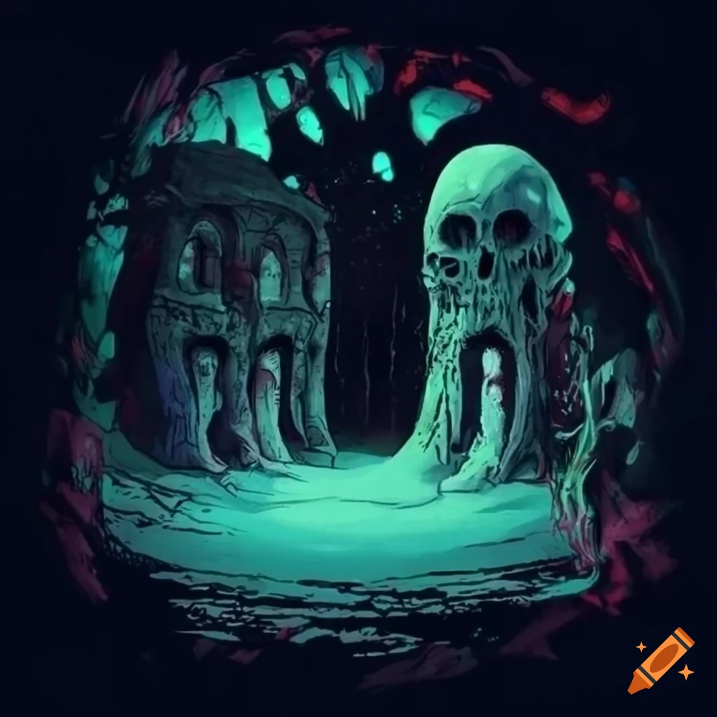 Deathcore scenery cartoon detailed background t shirt design on Craiyon