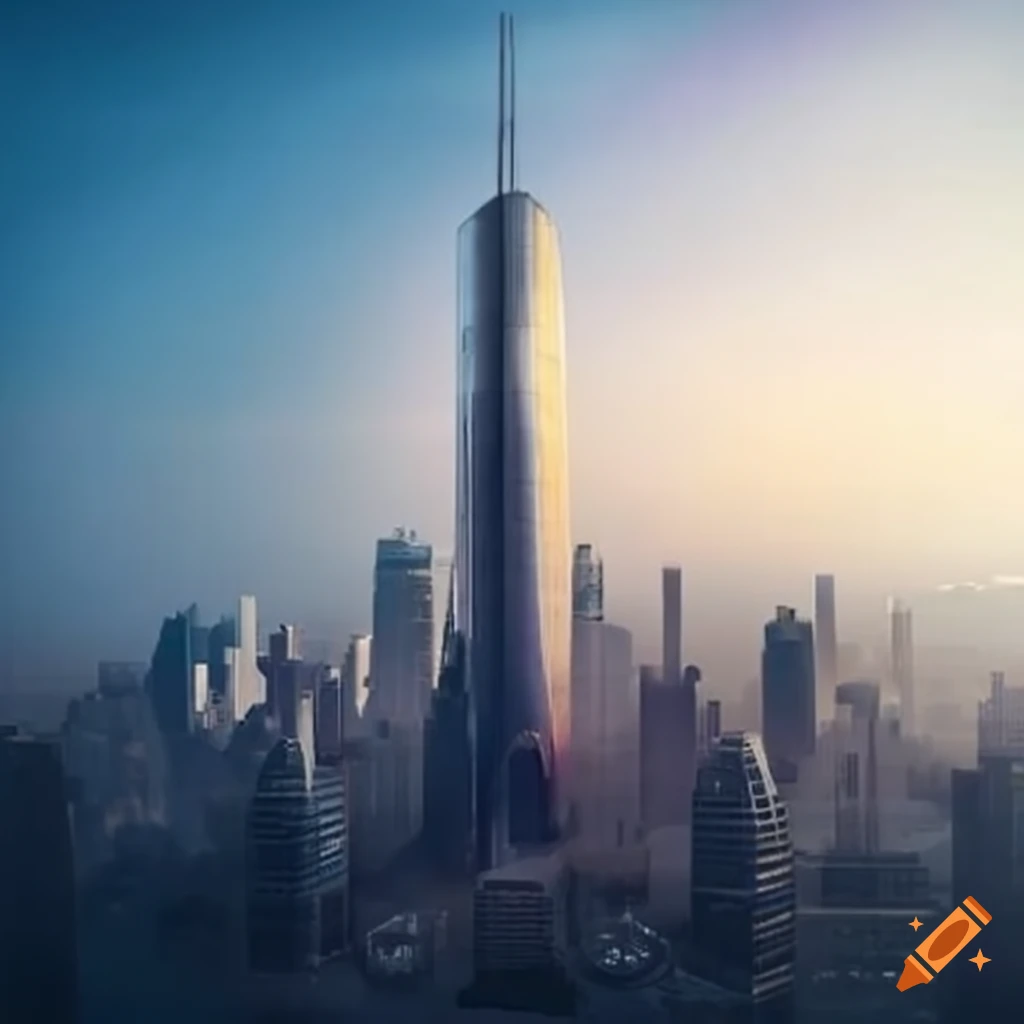 Dystopian city with a single costanera center skyscraper