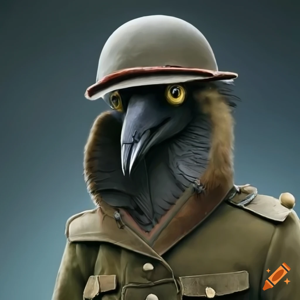 An anthropomorphic raven wearing a british ww1 uniform on Craiyon