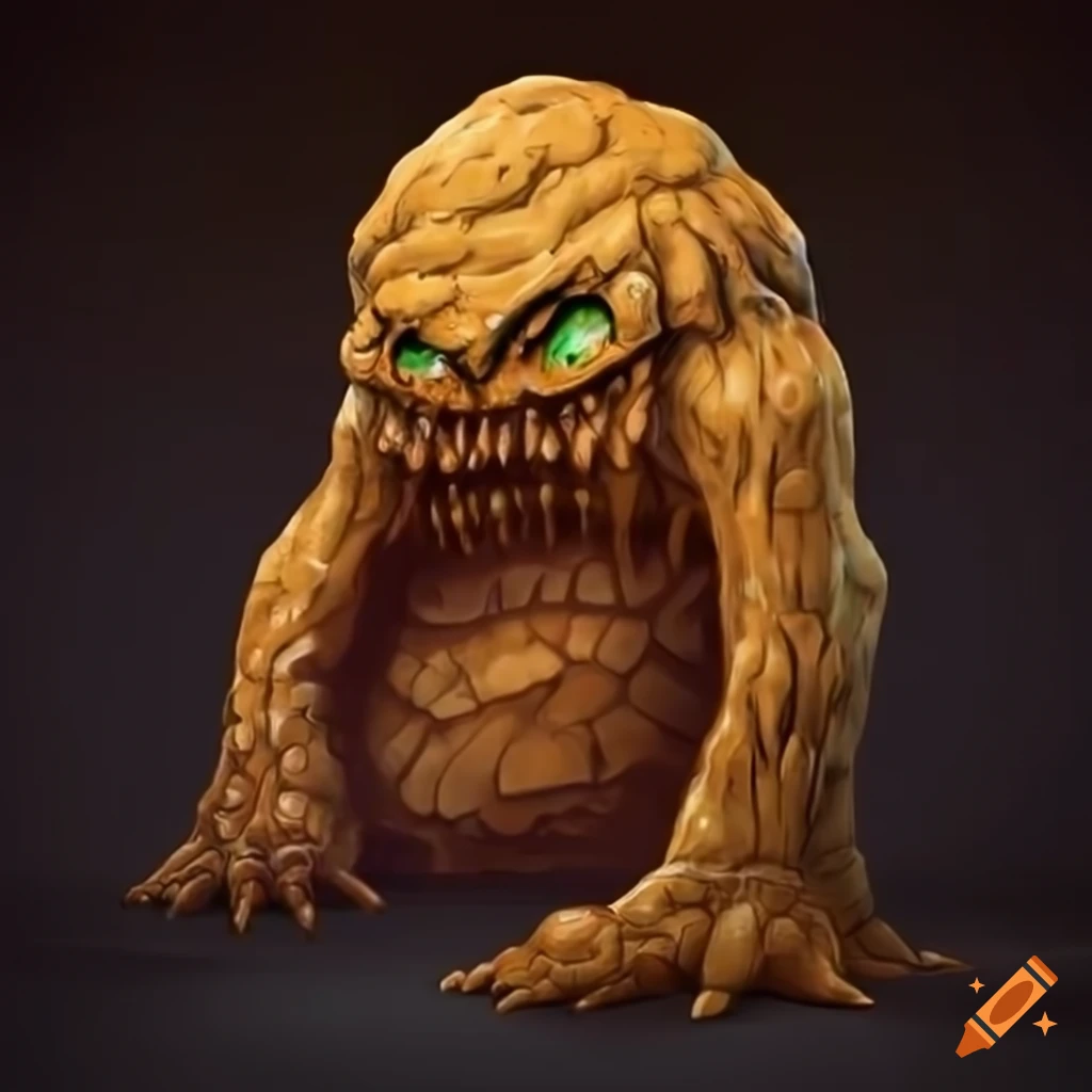 Dungeons and dragons style art, ochre jelly monster made of large rocks ...