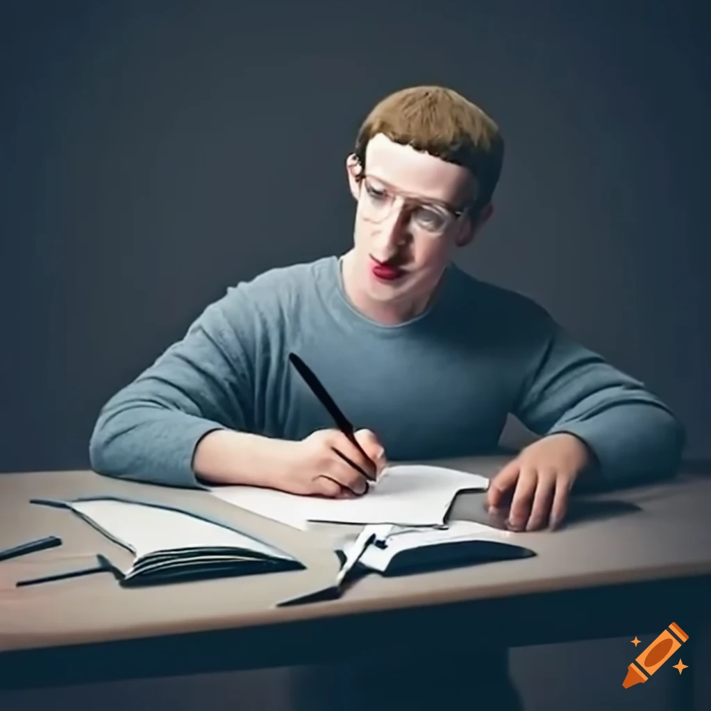 Mark zuckerberg studying notes at a table during an exam looking sideways