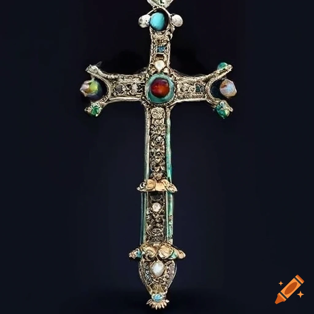 A Nestorian eastern style cross crafted from gleaming silver, adorned ...