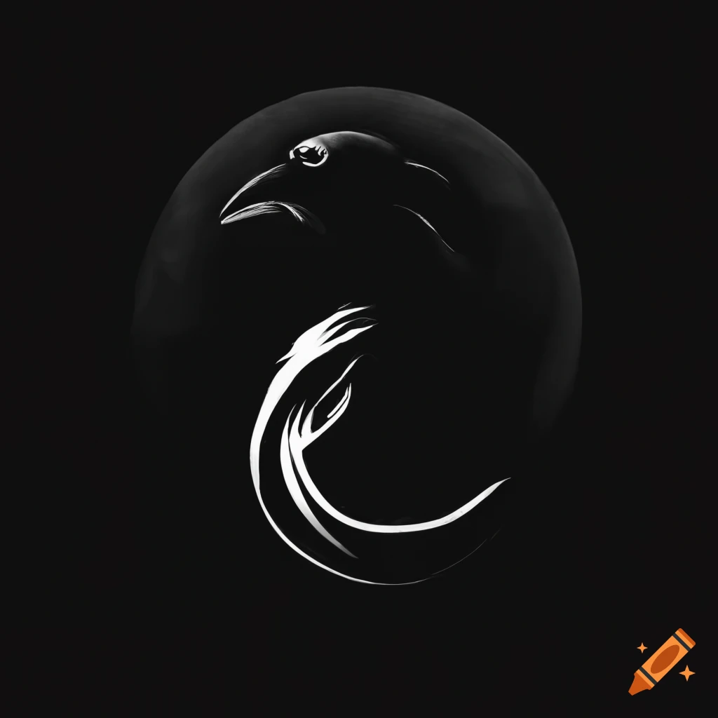 Moon, raven, black and white, logo