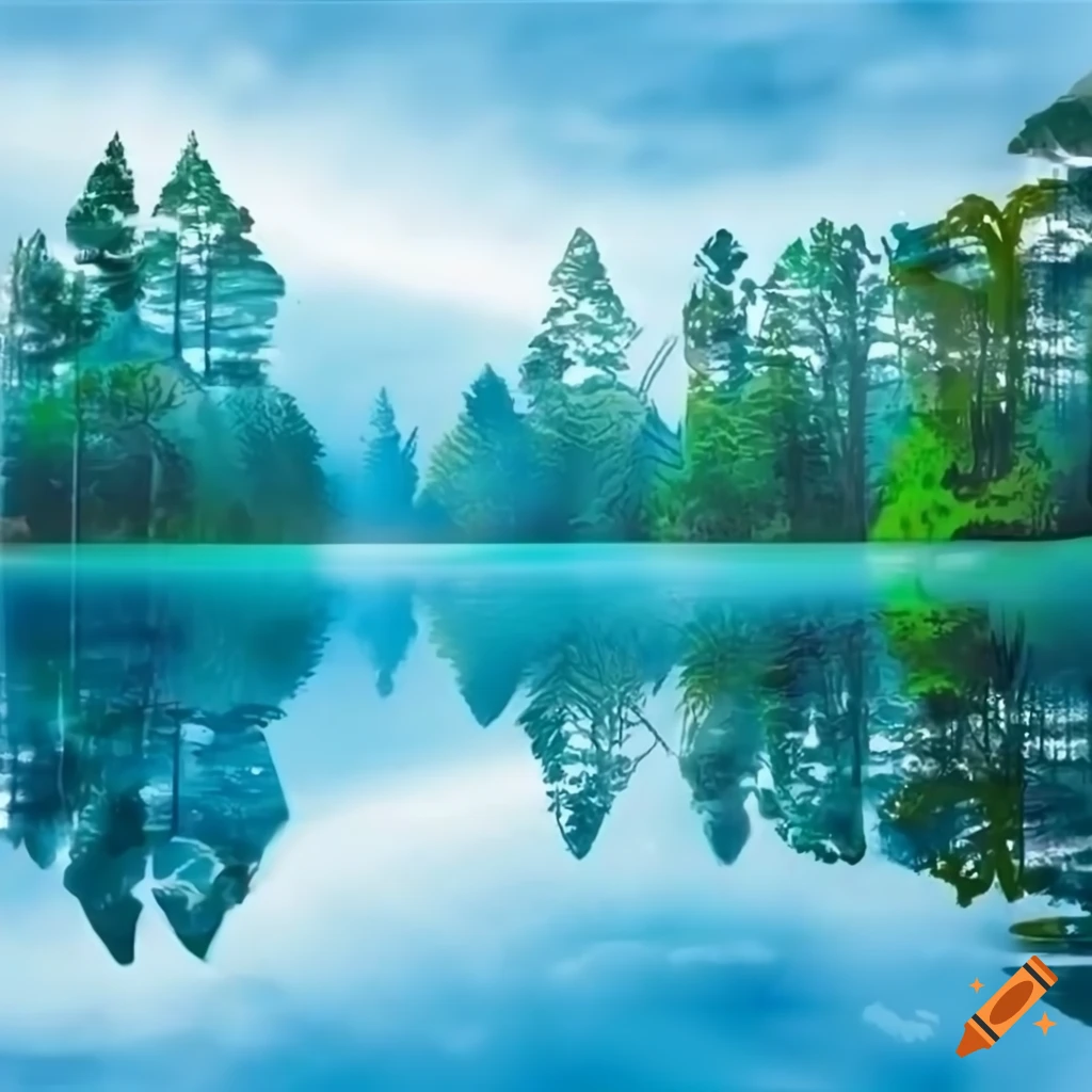 New zealand scenery native forest cartoon style blues and greens high ...