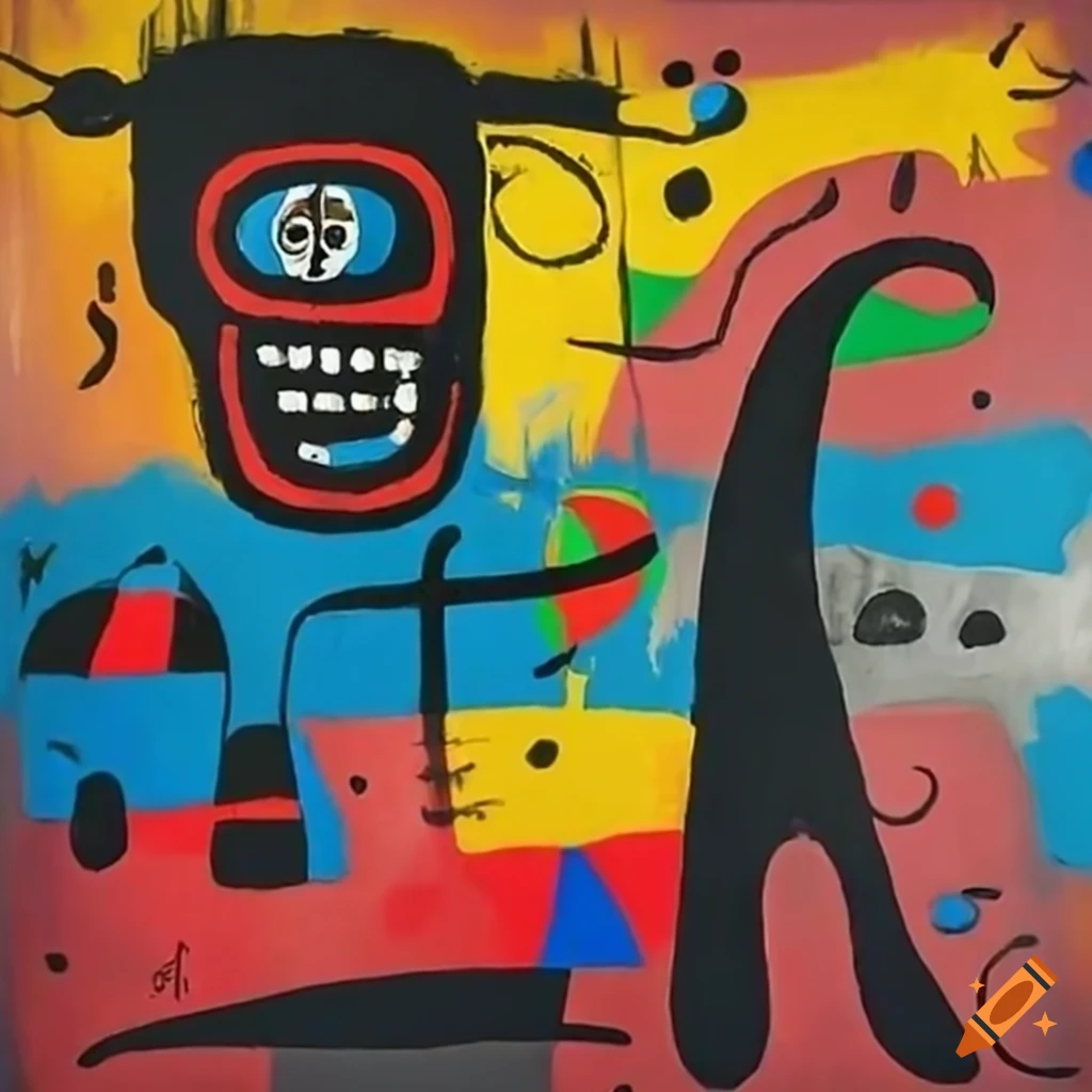 Joan Miro and Jean-Michele basquiat painting of a death scene in a city ...