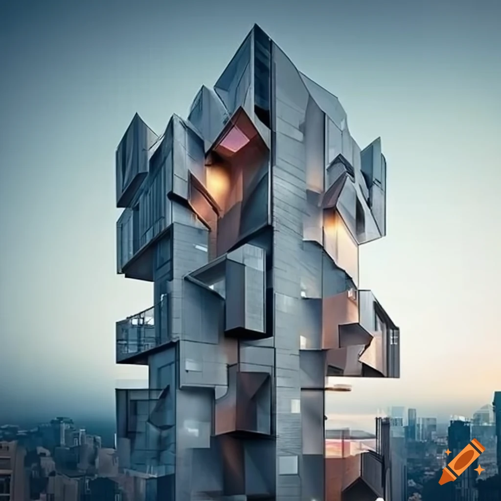Edificio neobarroco con formas geometricas desordenadas on Craiyon
