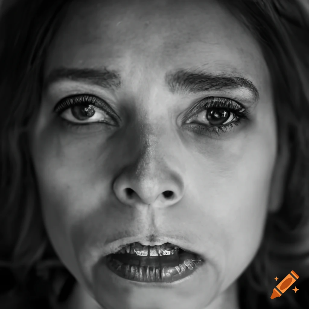 Human staring at the camera in black and white on Craiyon