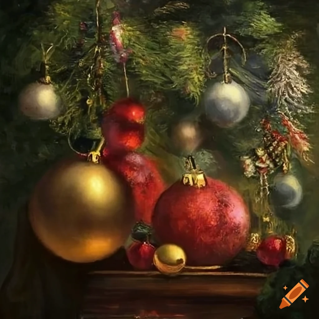 Oil painting victorian christmas illustration christmas balls and other ...