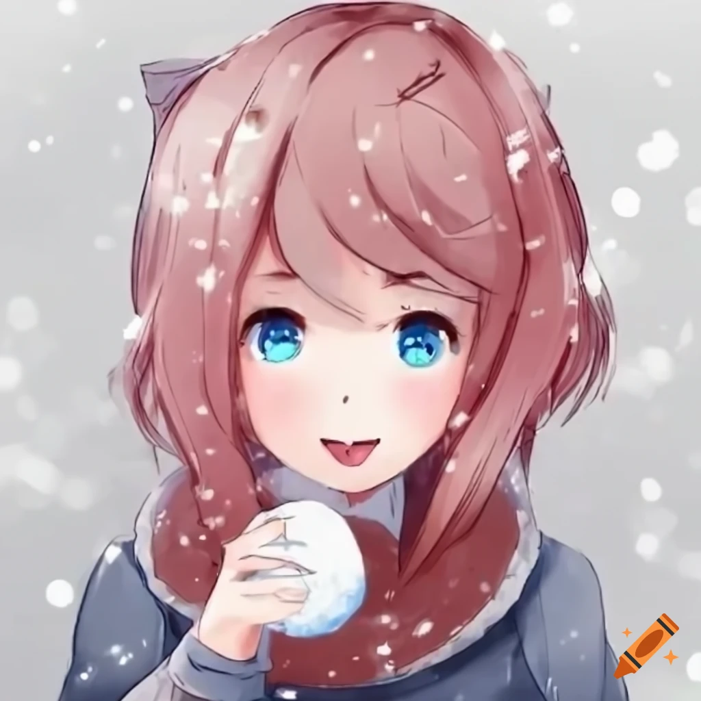 Sayori childhood from ddlc throwing a snowball in a winter battle on ...