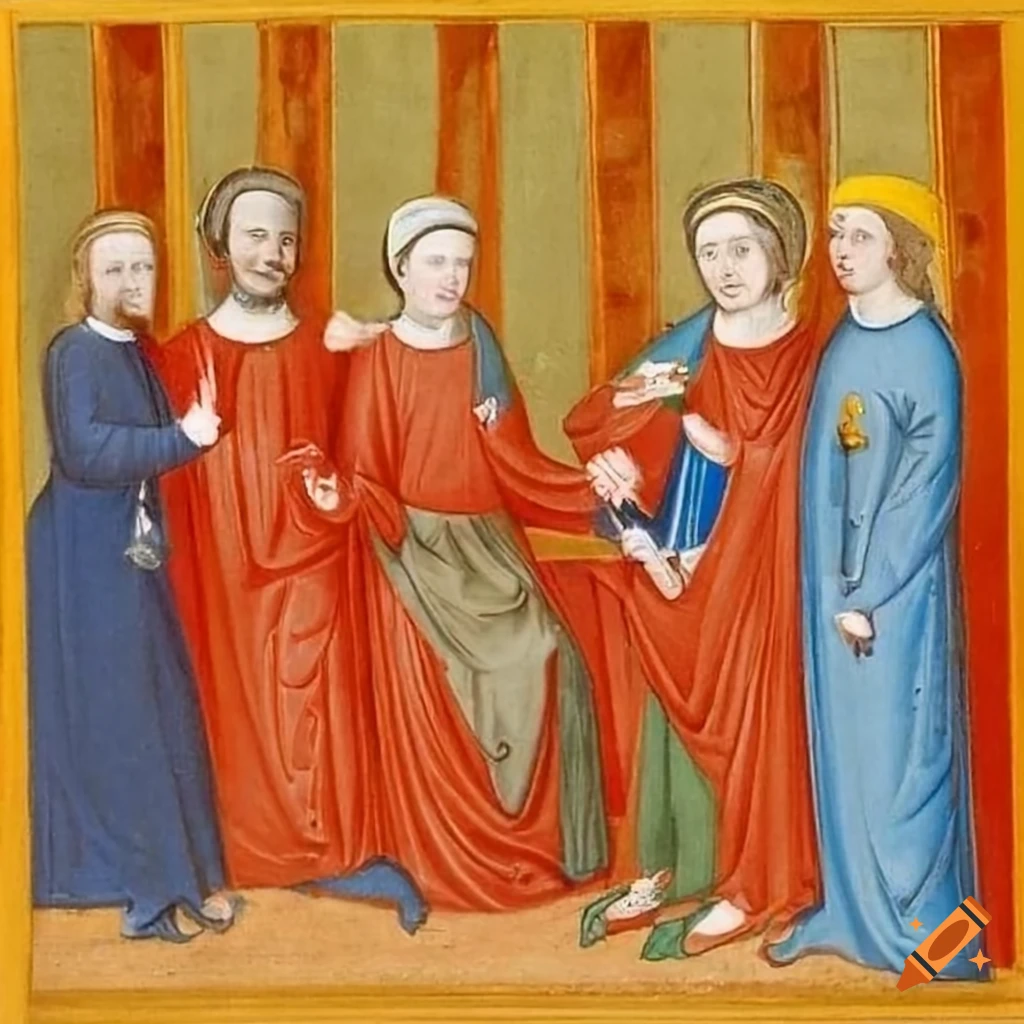 Two medieval servants in a throne room attending to their duties