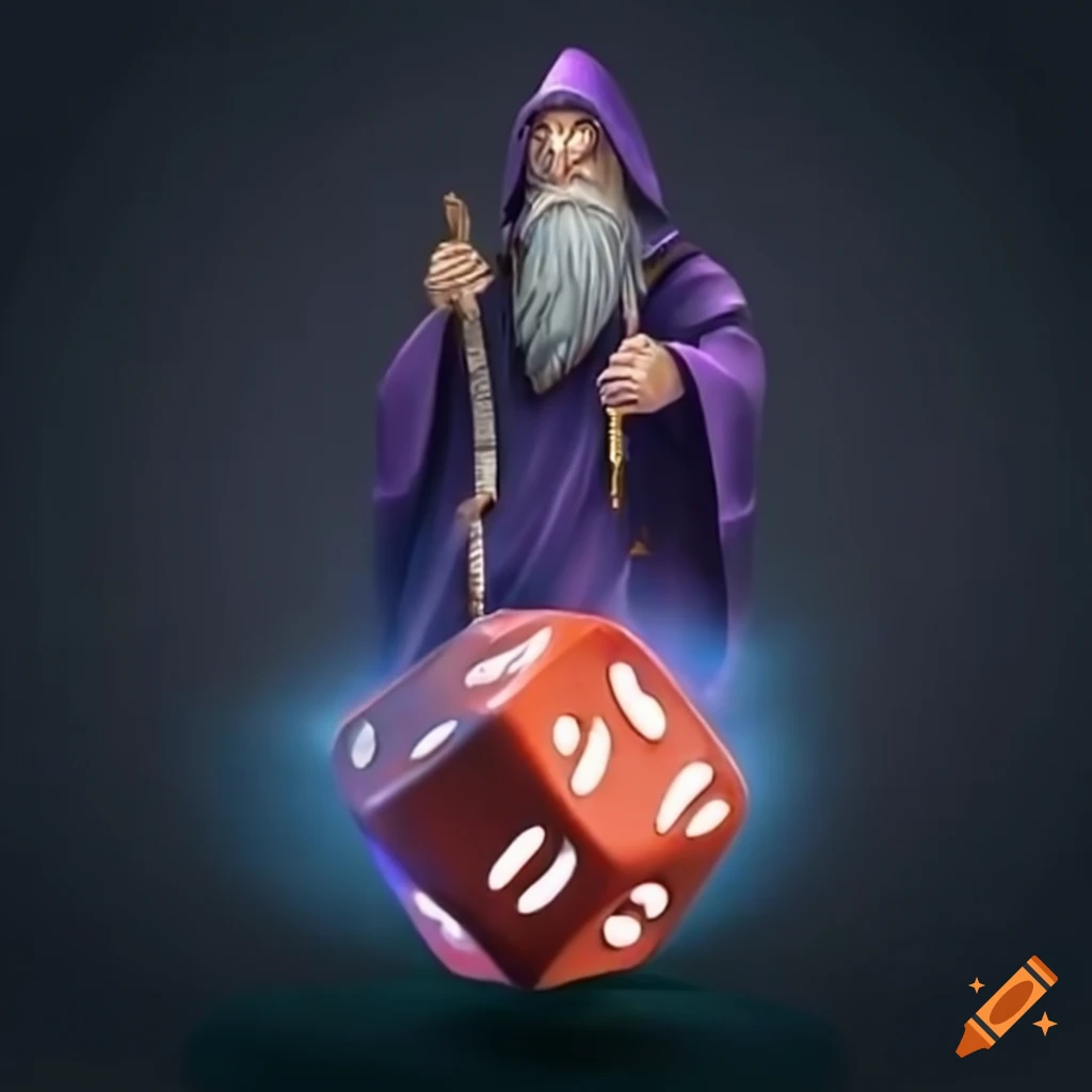 Wizard at poker table levitating two dice