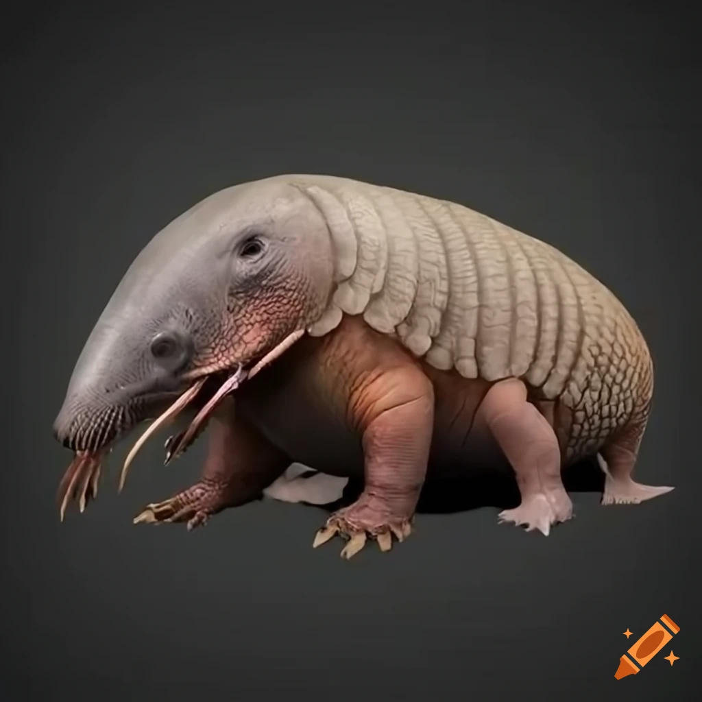 A massive amphibious hybrid creature with a mixture of walrus and wild boar, with a body armor ...