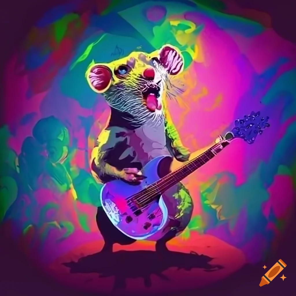 Vibrant illustration of rats performing a rock concert