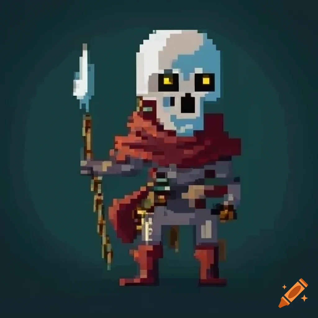 Death-like 2d pixel art style character with chains attacking forward ...