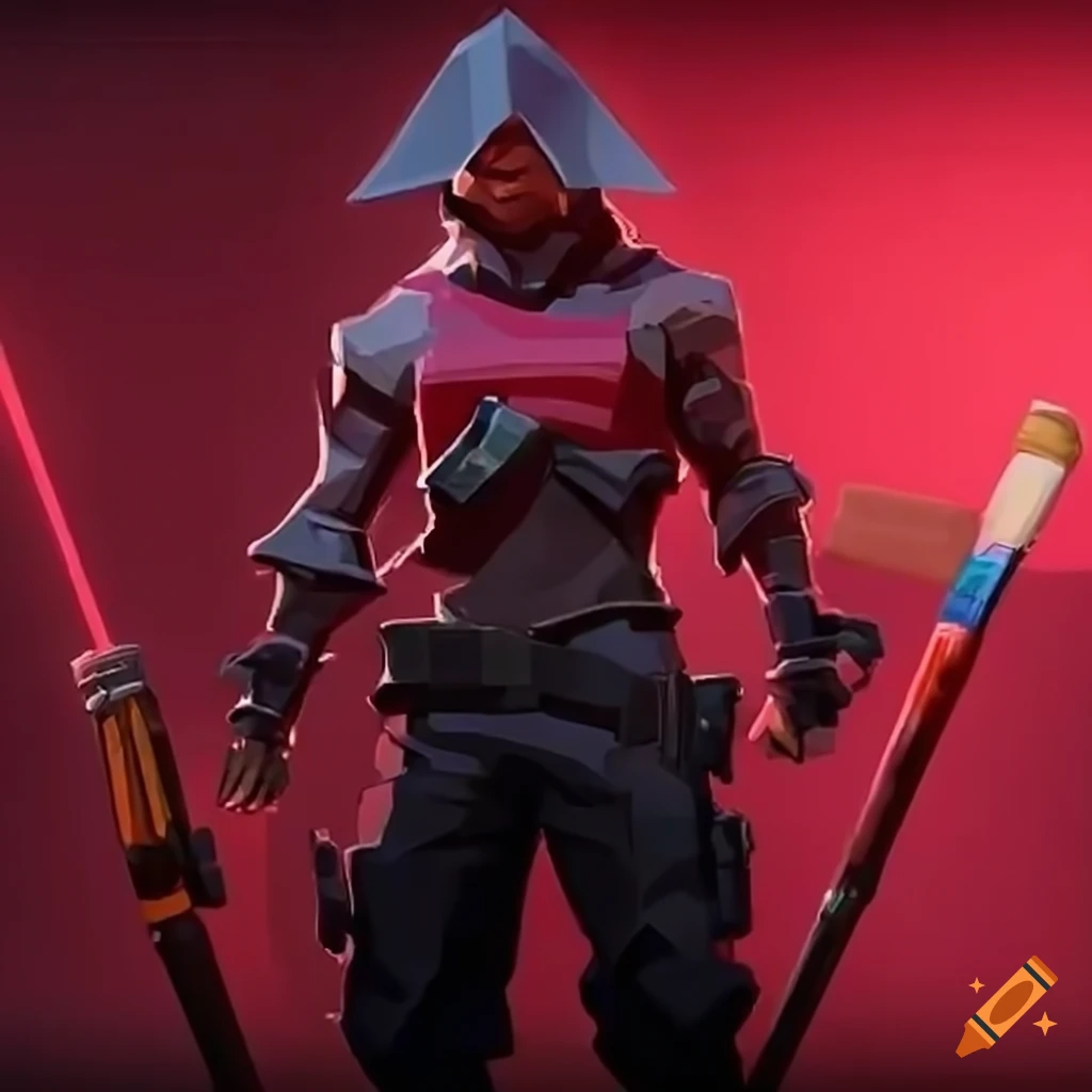Valorant character with red rim light on his body holding a big paint ...